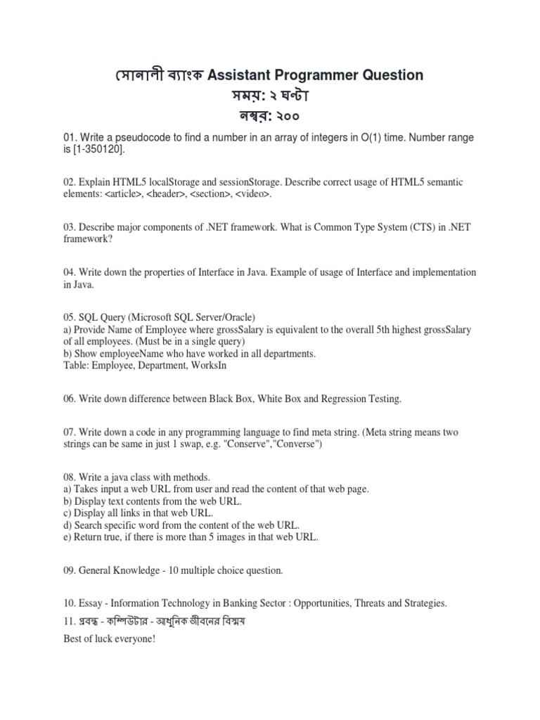 Assistant Programmer Question | PDF