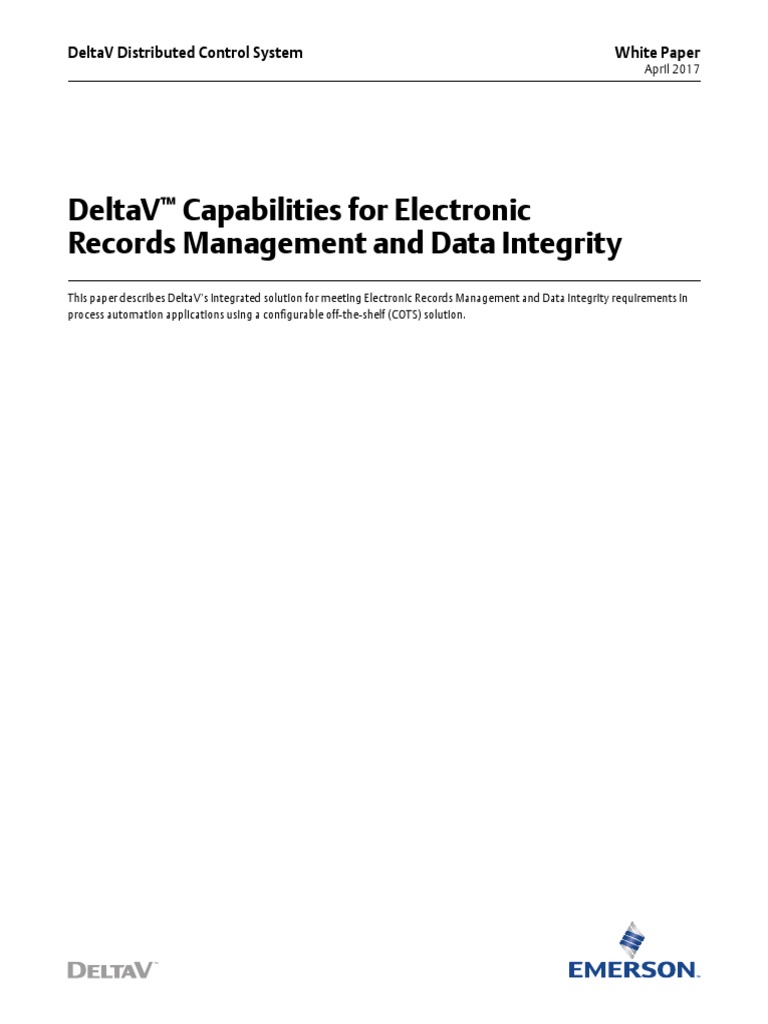 Emerson DeltaV 2017 White Paper Capabilities For E-Record Management ...