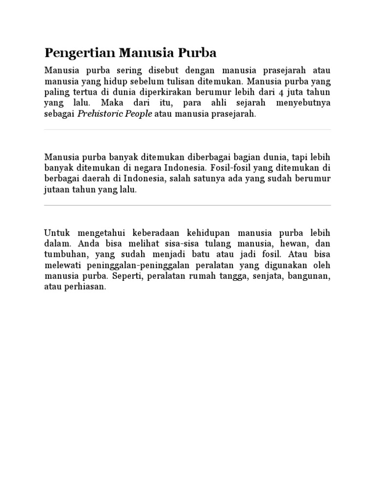 Pengertian dan Sejarah Manusia Purba | PDF | Ilmu Sosial | Sejarah