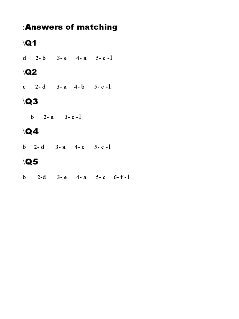 Answers of Matching | PDF | Teaching Methods & Materials