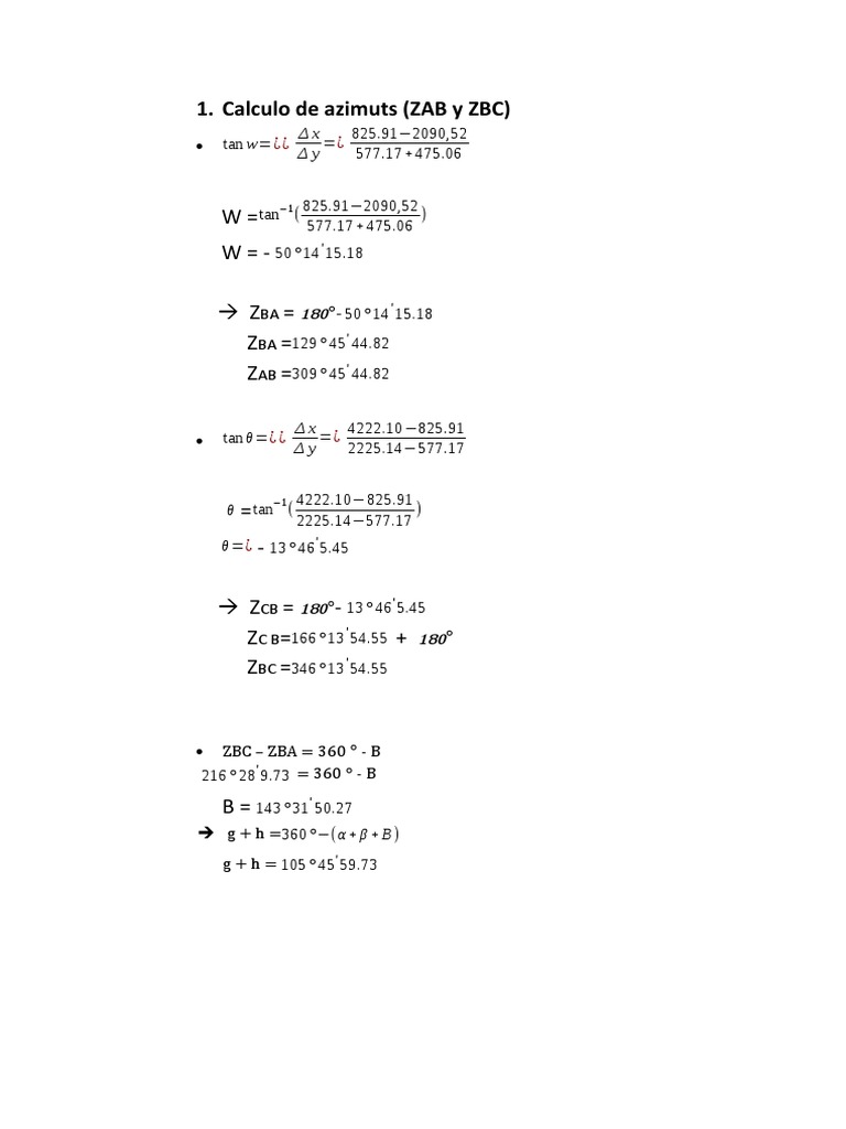 W W - Z Z Z : 1. Calculo de Azimuts (ZAB y ZBC) | PDF