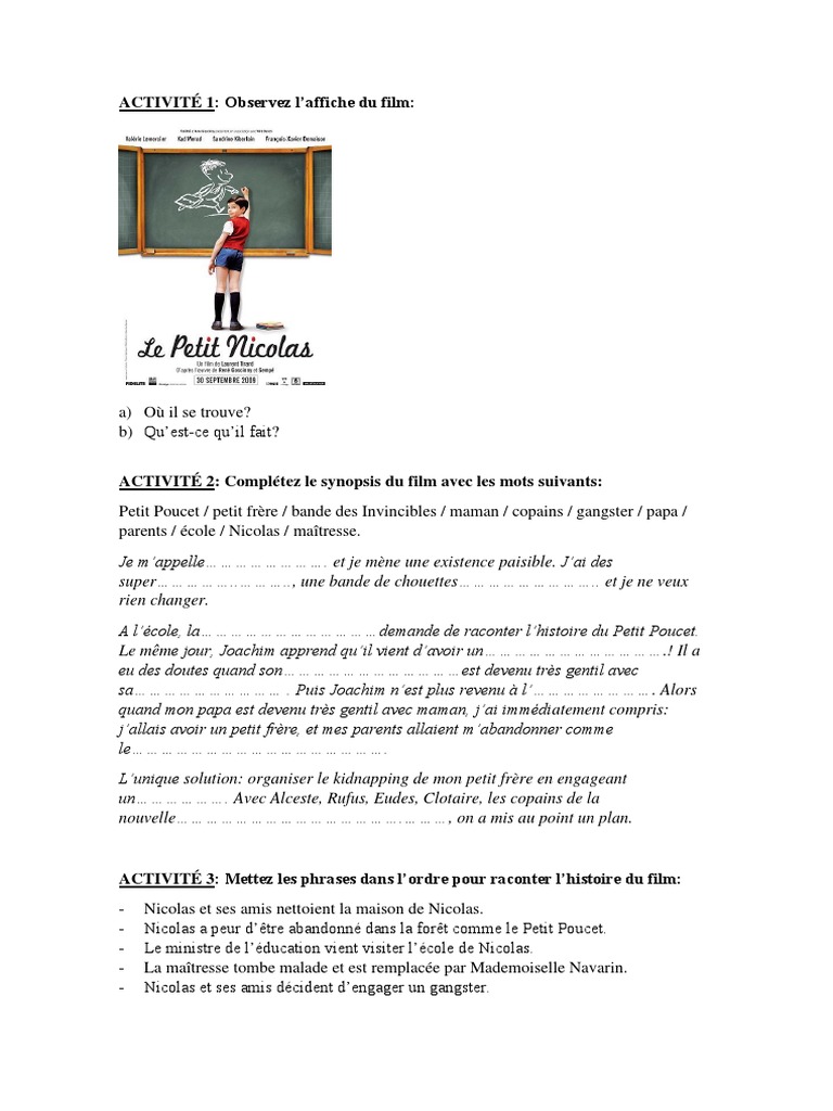Activités autour du Petit Nicolas | PDF