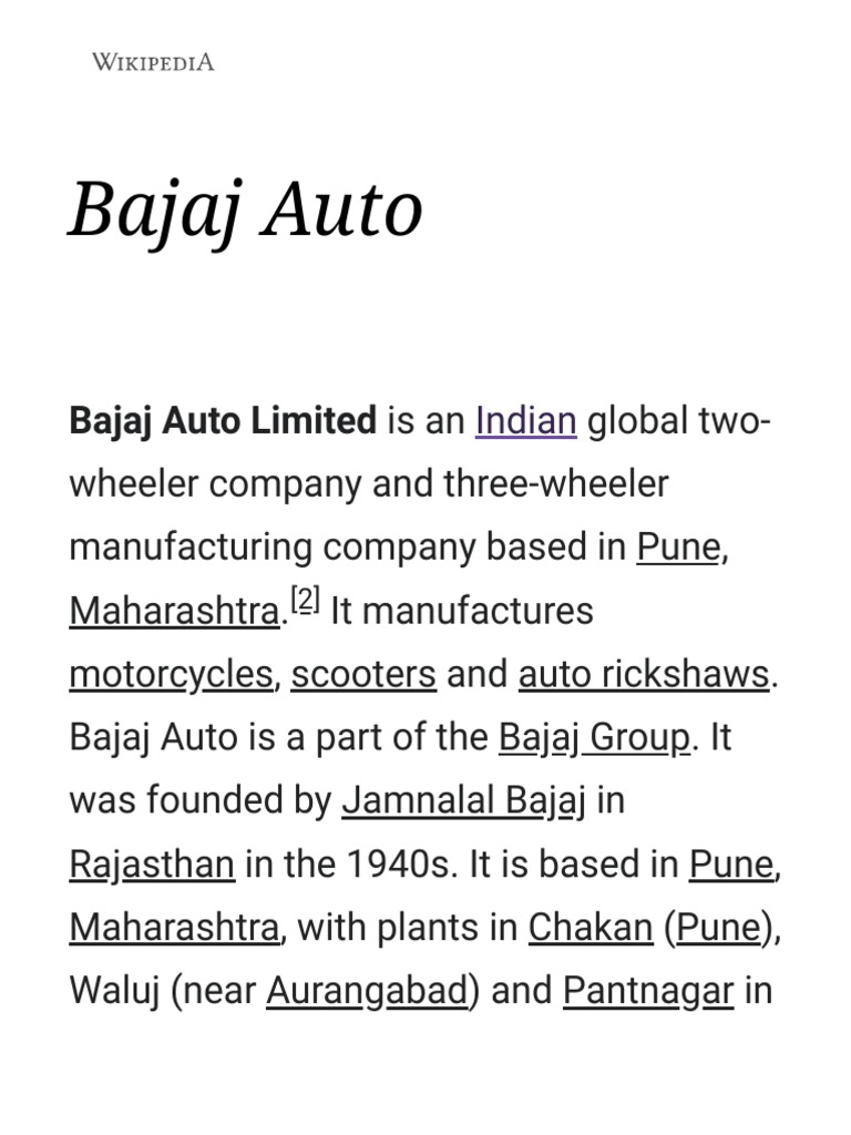 Bajaj Auto - Wikipedia | PDF | Vehicles | Motor Vehicle
