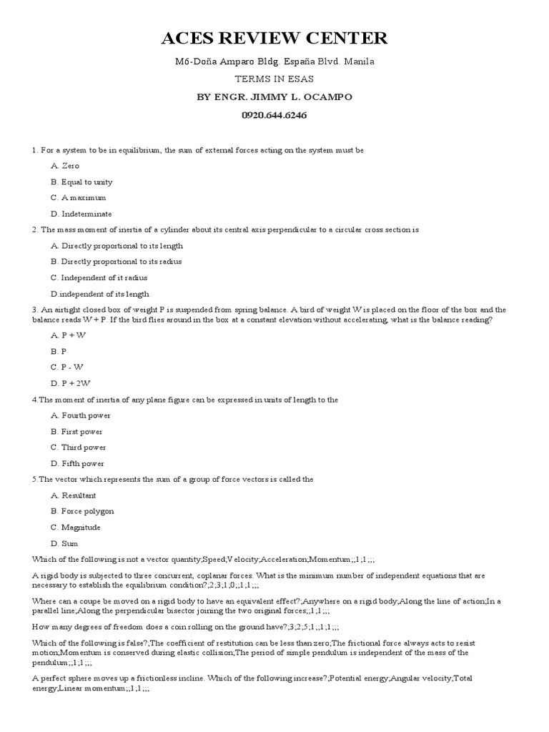 ACES REVIEW CENTER Answer | PDF