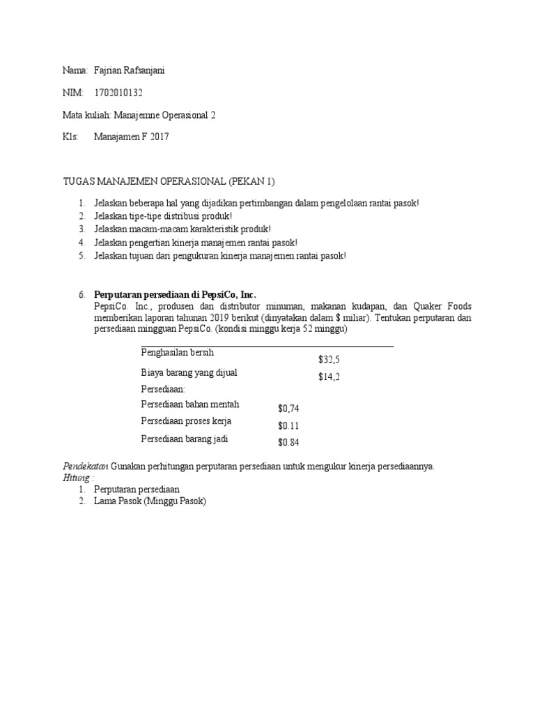 Tugas 1 Manajemen Operasional 2 | PDF