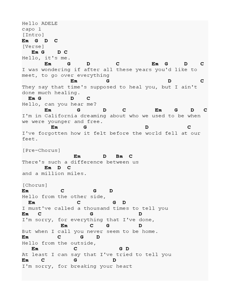 Adele Hello | PDF | Song Structure | Songs
