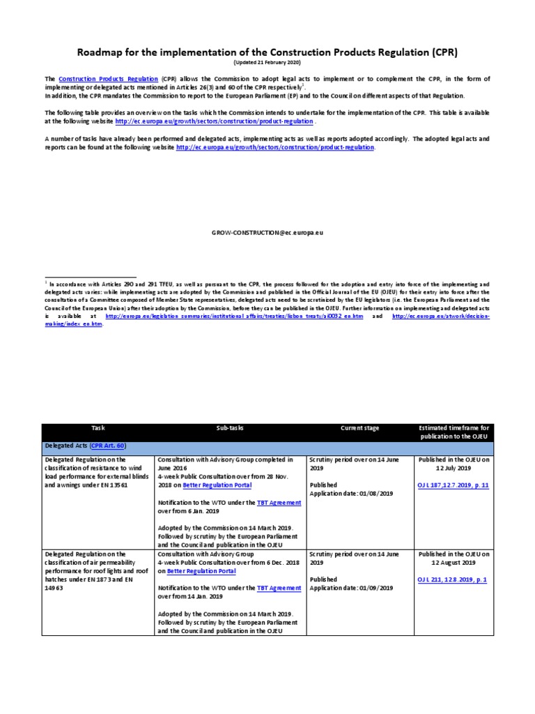 Roadmap For The Implementation of The Construction Products Regulation ...