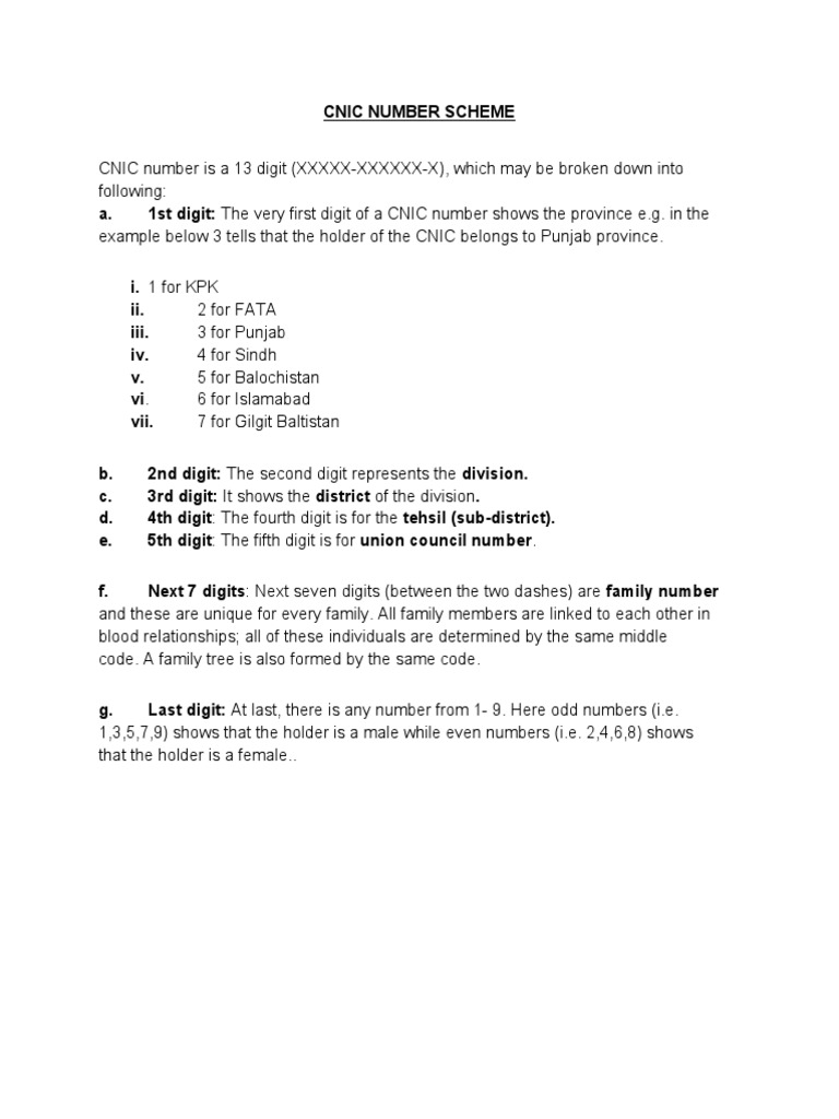 Understanding CNIC Numbering | PDF