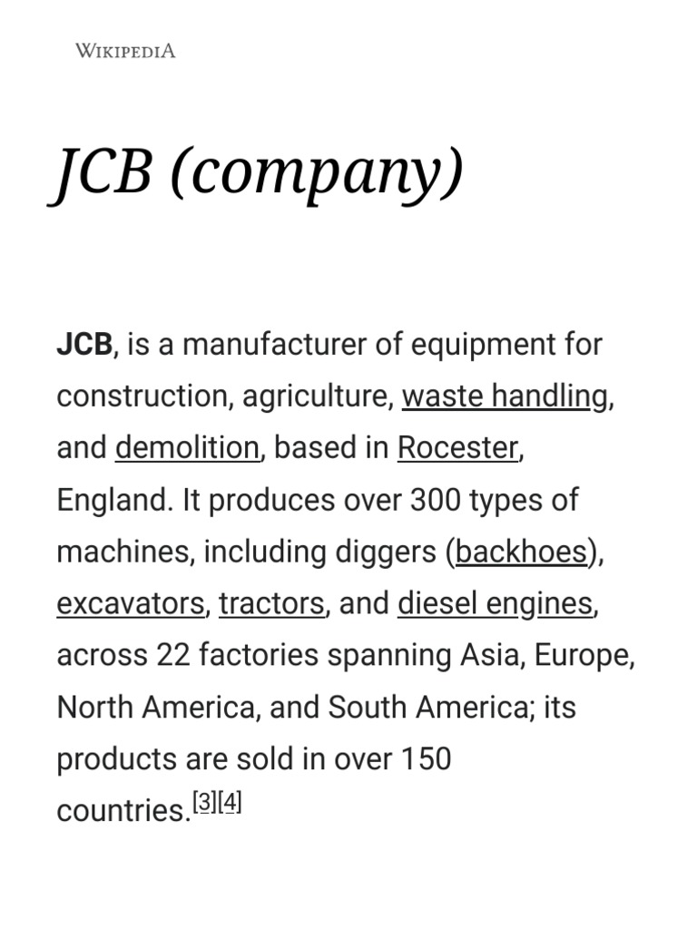 JCB (Company) - Wikipedia | PDF | Land Vehicles | Construction Equipment
