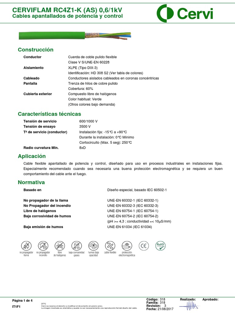 318r3 - CERVIFLAM RC4Z1-K (AS) 0,6-1kV | PDF | Ingeniería de Edificación | Fuerza