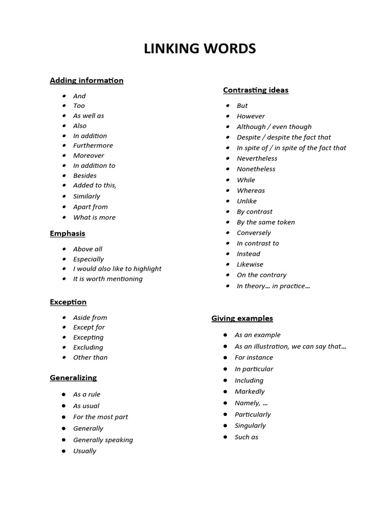 A Comprehensive Guide to Linking Words for Adding Information ...