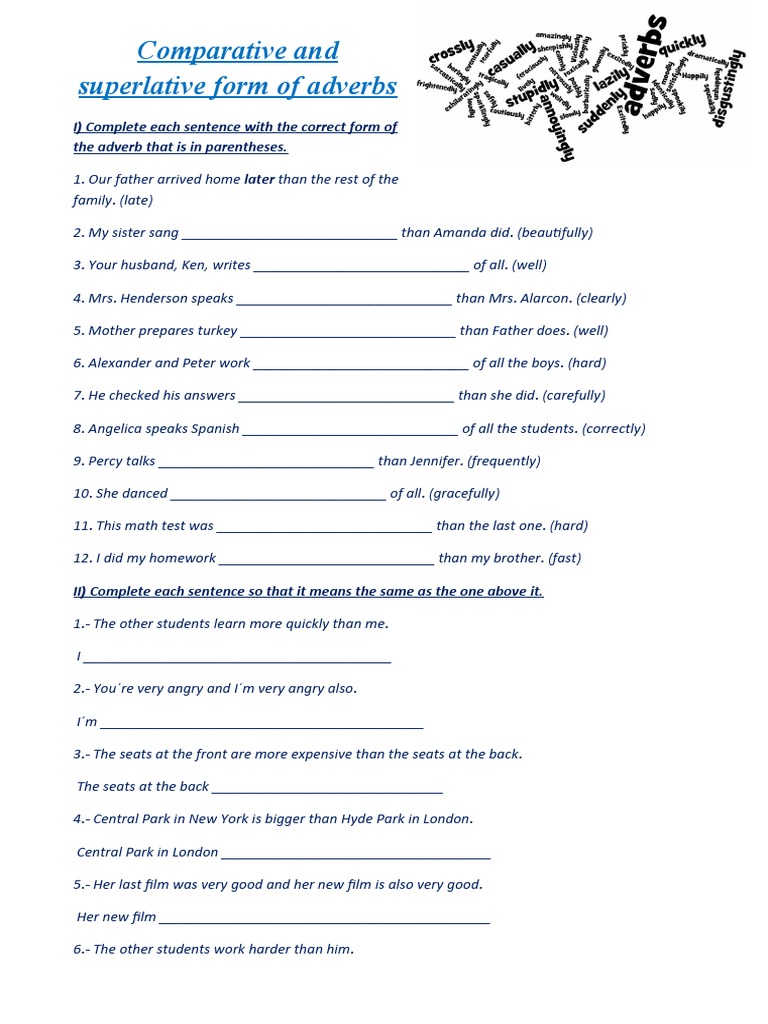 Comparative and Superlative Form of Adverbs | PDF