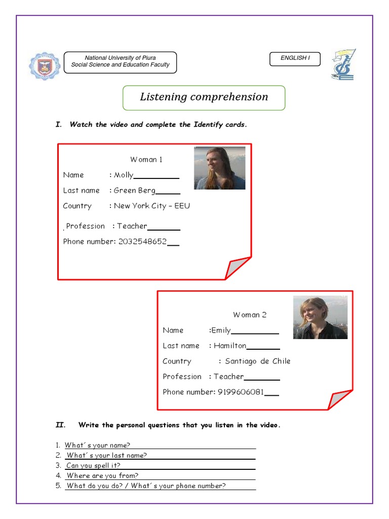 Listening Comprehension Activity 1 | PDF