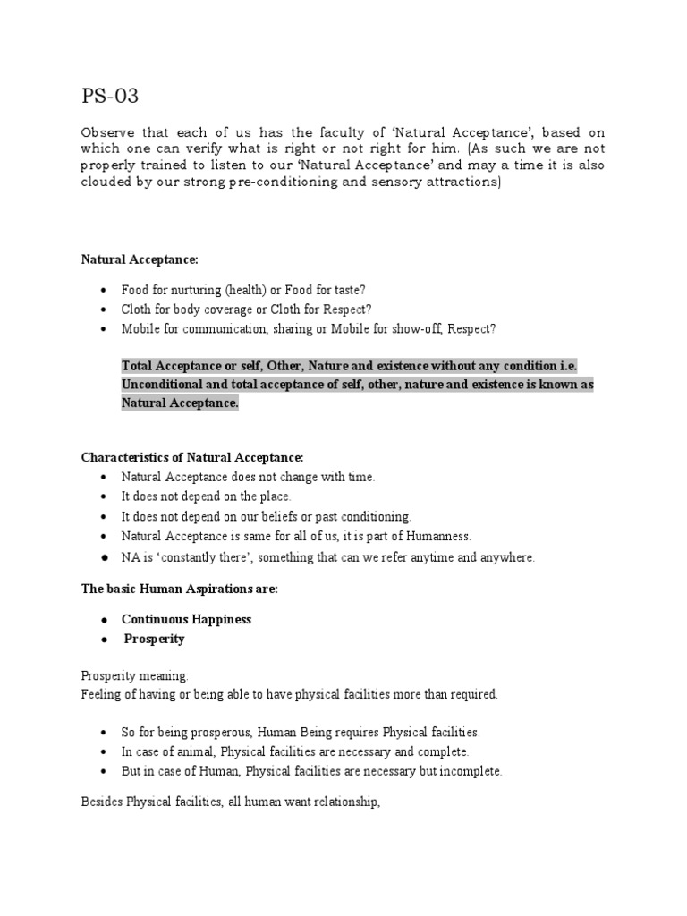 Natural Acceptance (PS 3) | PDF | Human | Nature