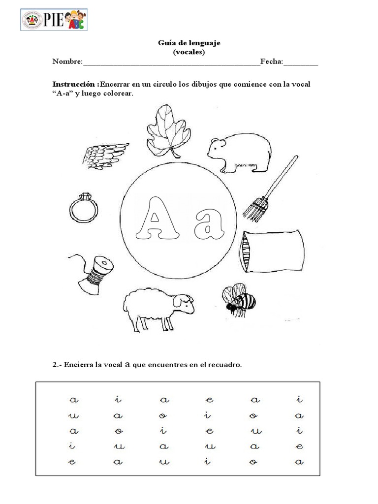 Guía de la Vocal A para Preescolar | PDF