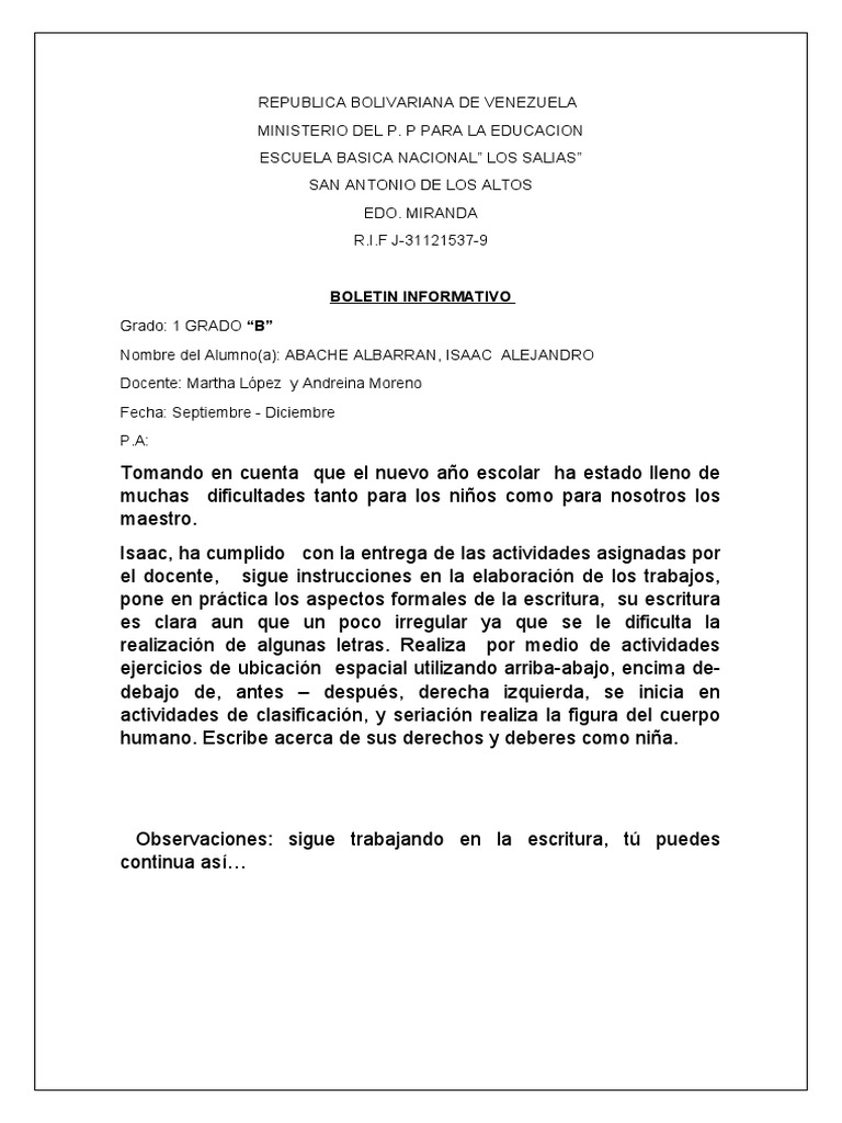 Boletas 1 Lapso 2020-2021 | PDF | Venezuela | La naturaleza humana