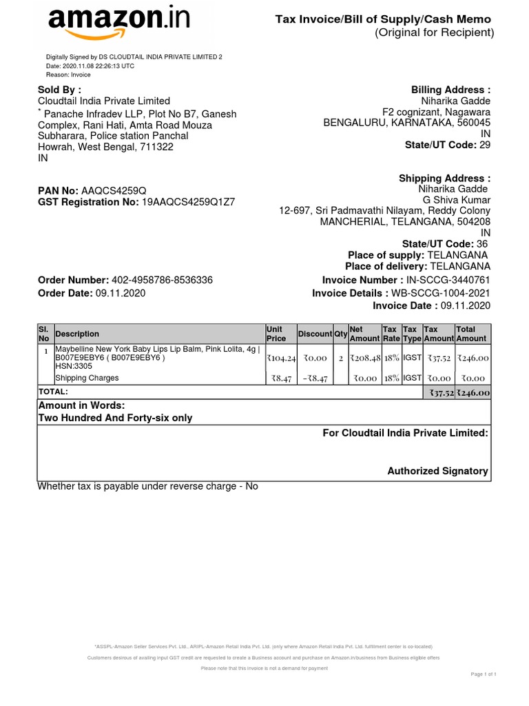 Amazon Tax Invoice for Purchase | PDF | Invoice | Trade