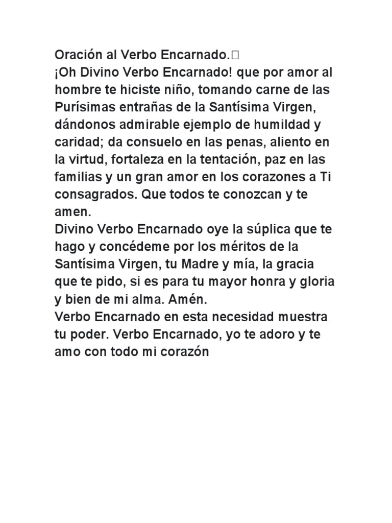 Oración Al Verbo Encarnado | PDF