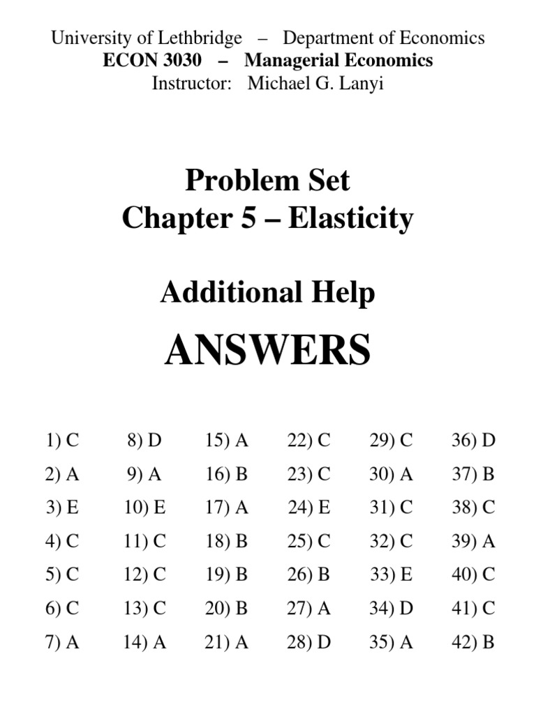 Problem Set Chapter 5 - Elasticity Additional Help: Answers | PDF