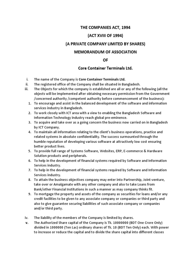 The Companies Act, 1994 (Act Xviii of 1994) (A Private Company Limited ...