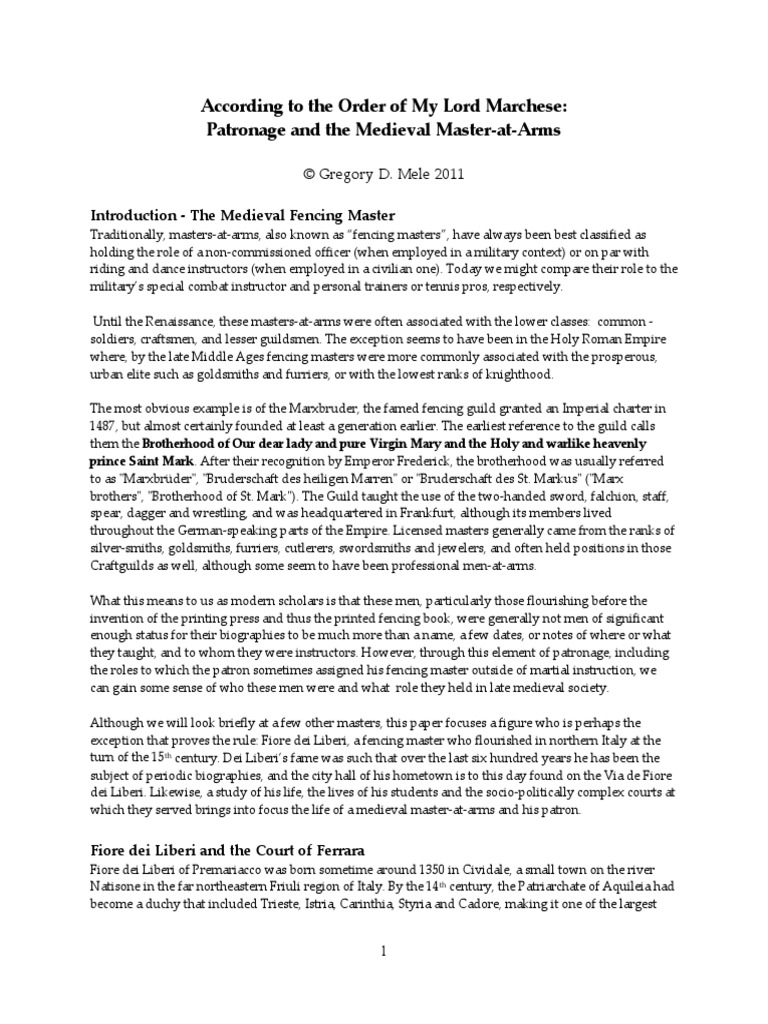 Patronage and The Medieval Fencing Master | PDF | Unrest | Pope