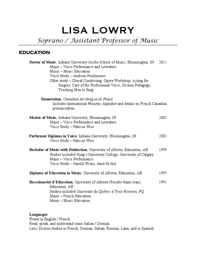 Curriculum Vitae - Lisa Lowry Web | PDF | Choir | Singing