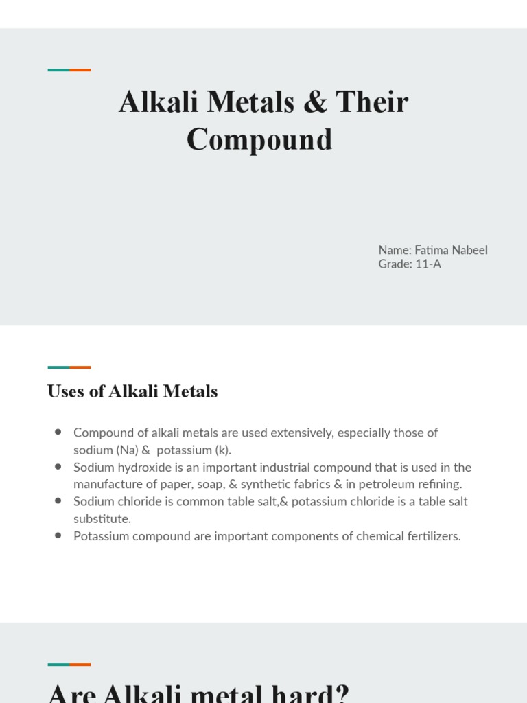 Alkali Metals & Their Compound: Name: Fatima Nabeel Grade: 11-A | PDF ...