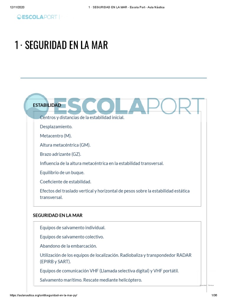 1 SEGURIDAD EN LA MAR - Escola Port - Aula Náutica | PDF | Envío | Buques