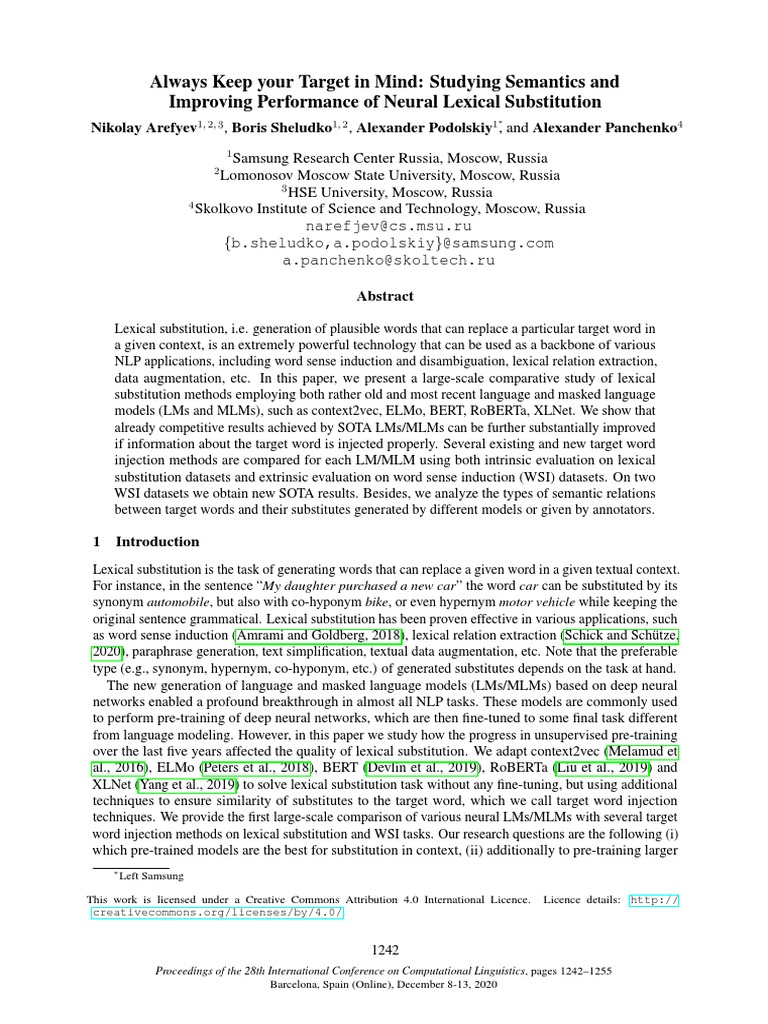 Studying Semantics and Improving Performance of Neural Lexical Substitution | PDF | Linguistics ...