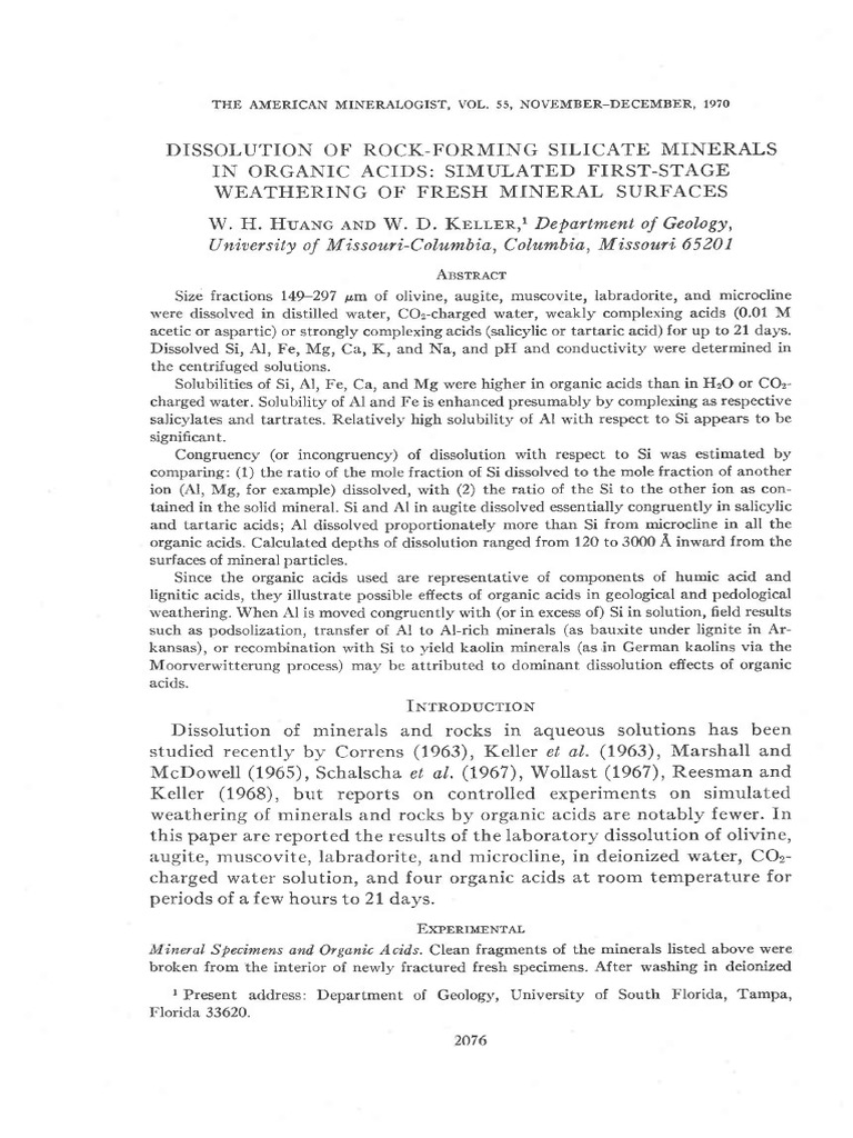 Dissolution of Rock Forming Silicate Minerals in Organic Acids | PDF ...