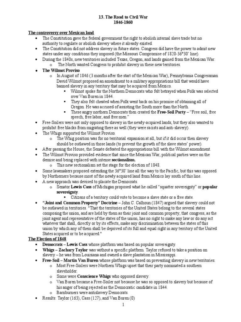 The Road To Civil War 1846-1860 The Controversy Over Mexican Land | PDF ...