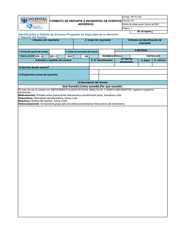 Formato de Reporte de Eventos Adversos | PDF | Business | Informática y tecnología de la información