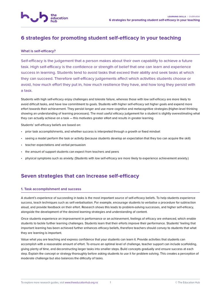 6 Strategies For Promoting Student Self-Efficacy in Your Teaching | PDF ...