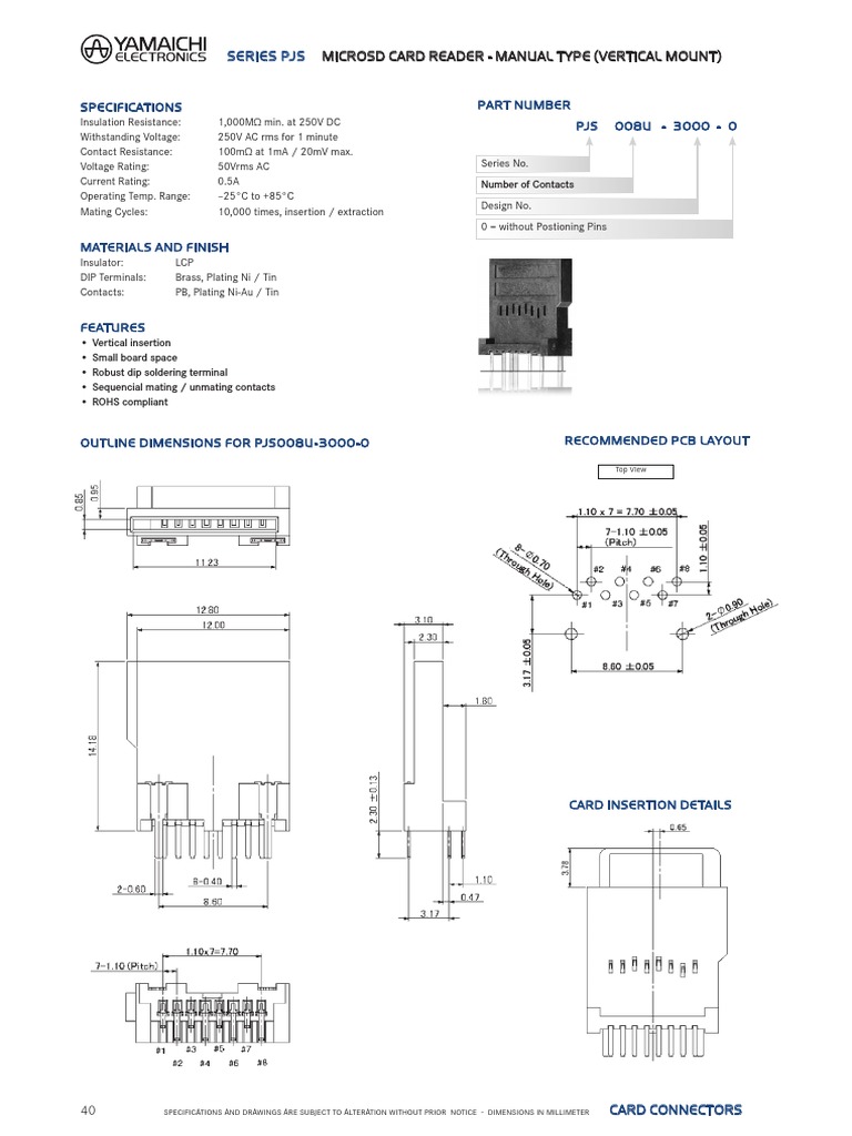 Microsd Card Reader - Manual Type (Vertical Mount) : Series Pjs | PDF ...