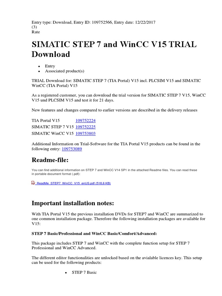 Simatic Step 7 and Wincc V15 Trial Download: Readme-File | PDF | Dvd ...
