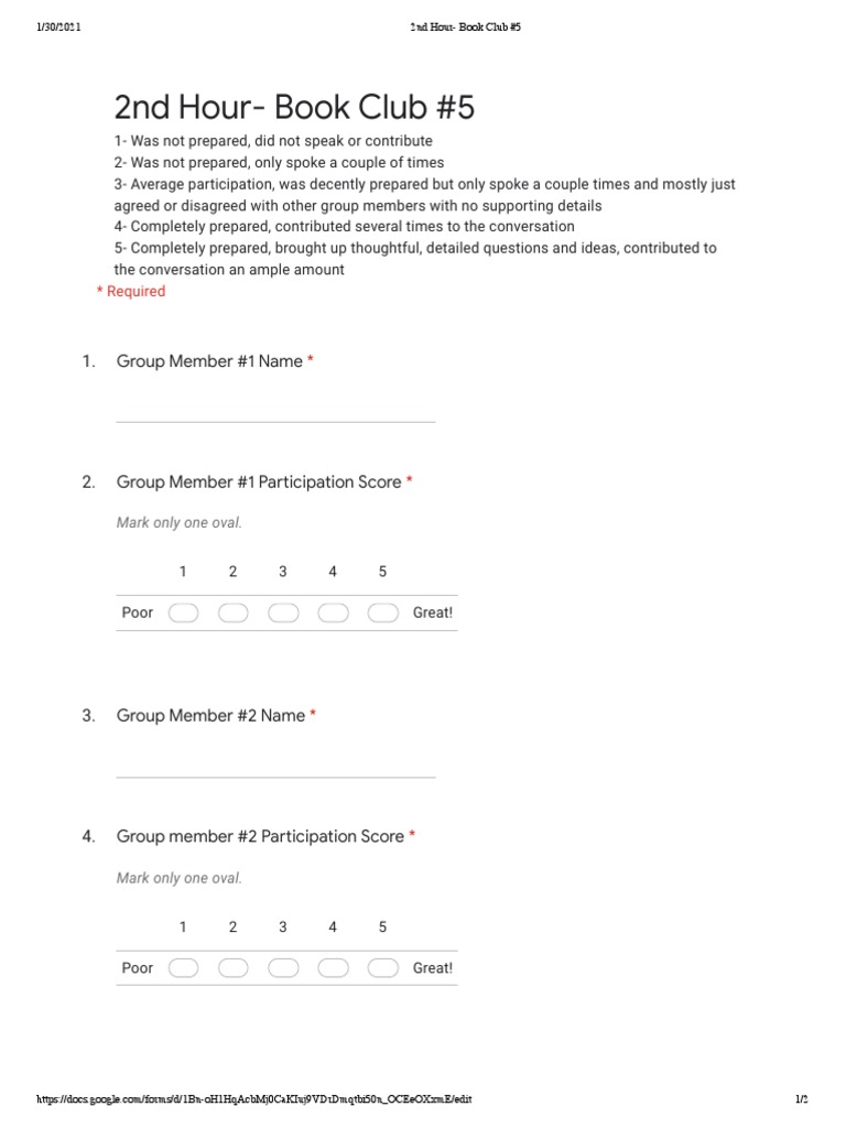 Book Club Participation Form | PDF
