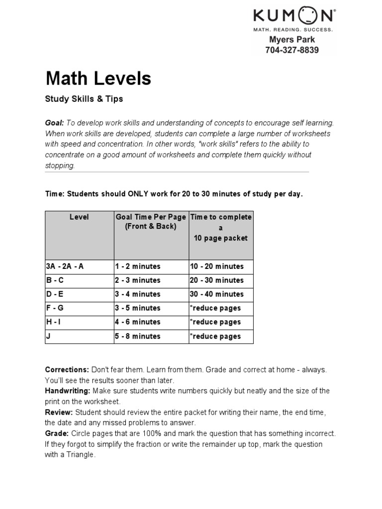 Math Study Skills and Time Management | PDF | Multiplication | Subtraction