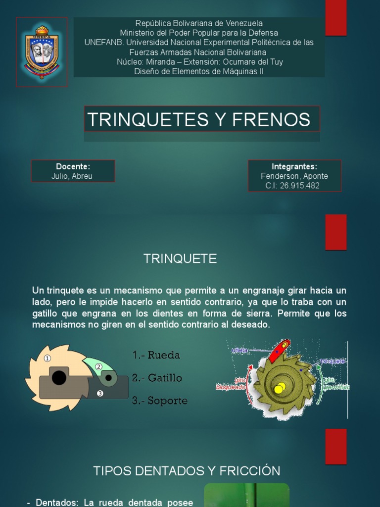 Mecanismos de Trinquete y Frenos | PDF | Engranaje | Transmisión (Mecánica)