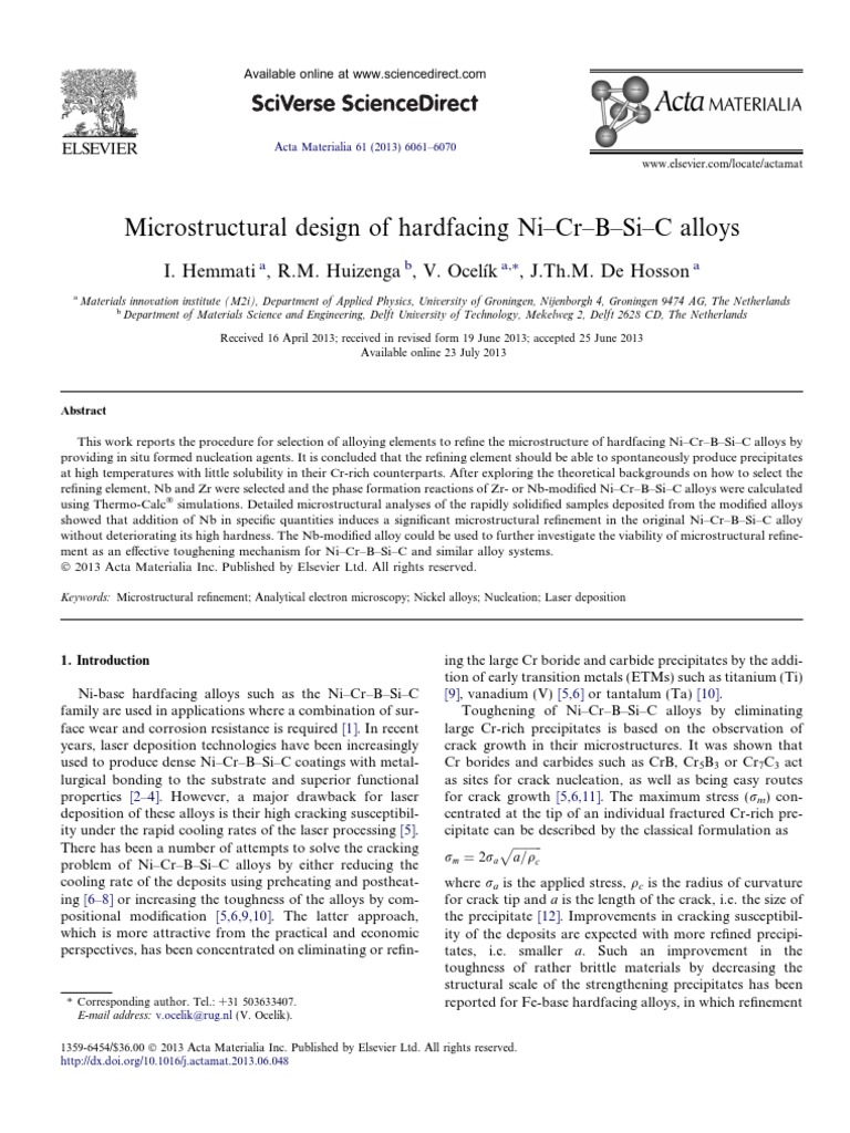 Microstructural Design of Hardfacing Ni-Cr-B-Si-C Alloys | PDF | Energy ...