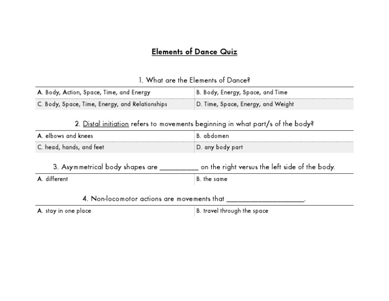 Elements of Dance Quiz | PDF