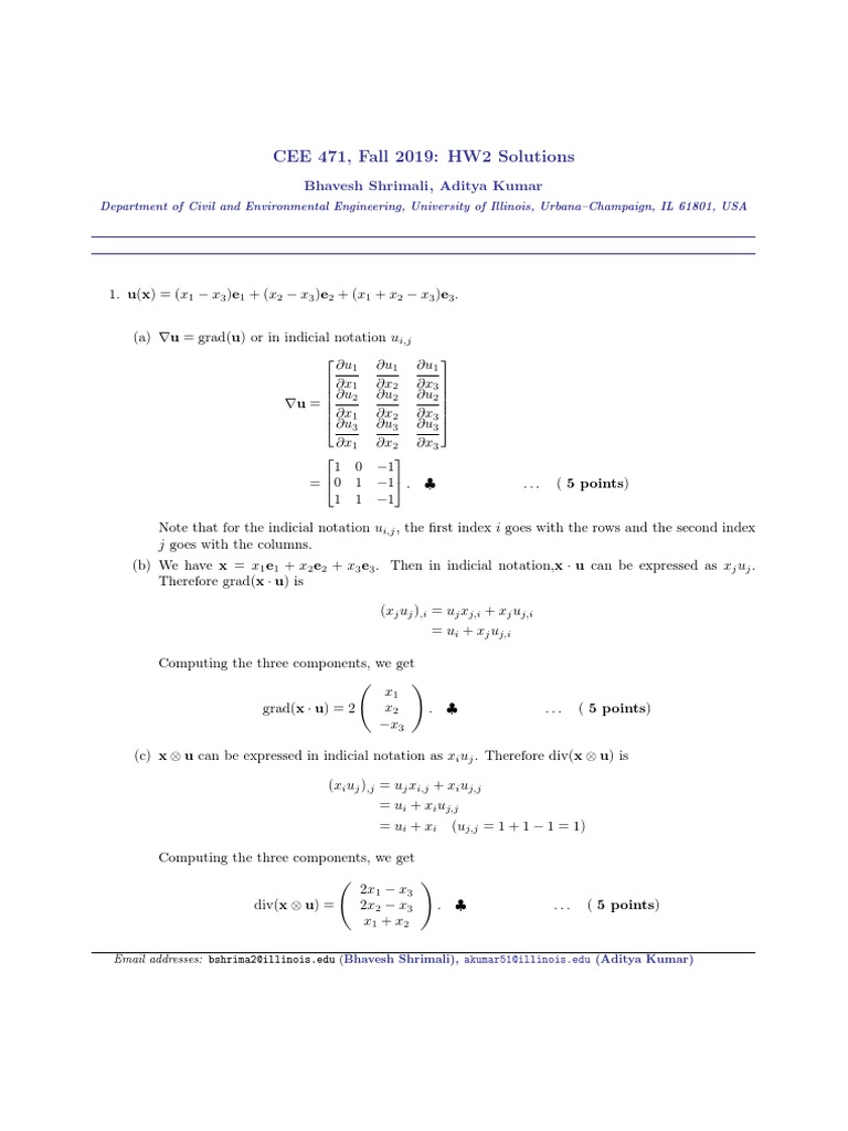 CEE 471, Fall 2019: HW2 Solutions: Bhavesh Shrimali, Aditya Kumar | PDF | Divergence | Derivative