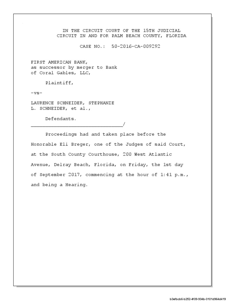 September 1, 2017 Hearing Transcript Before Judge Eli Breger Re ...