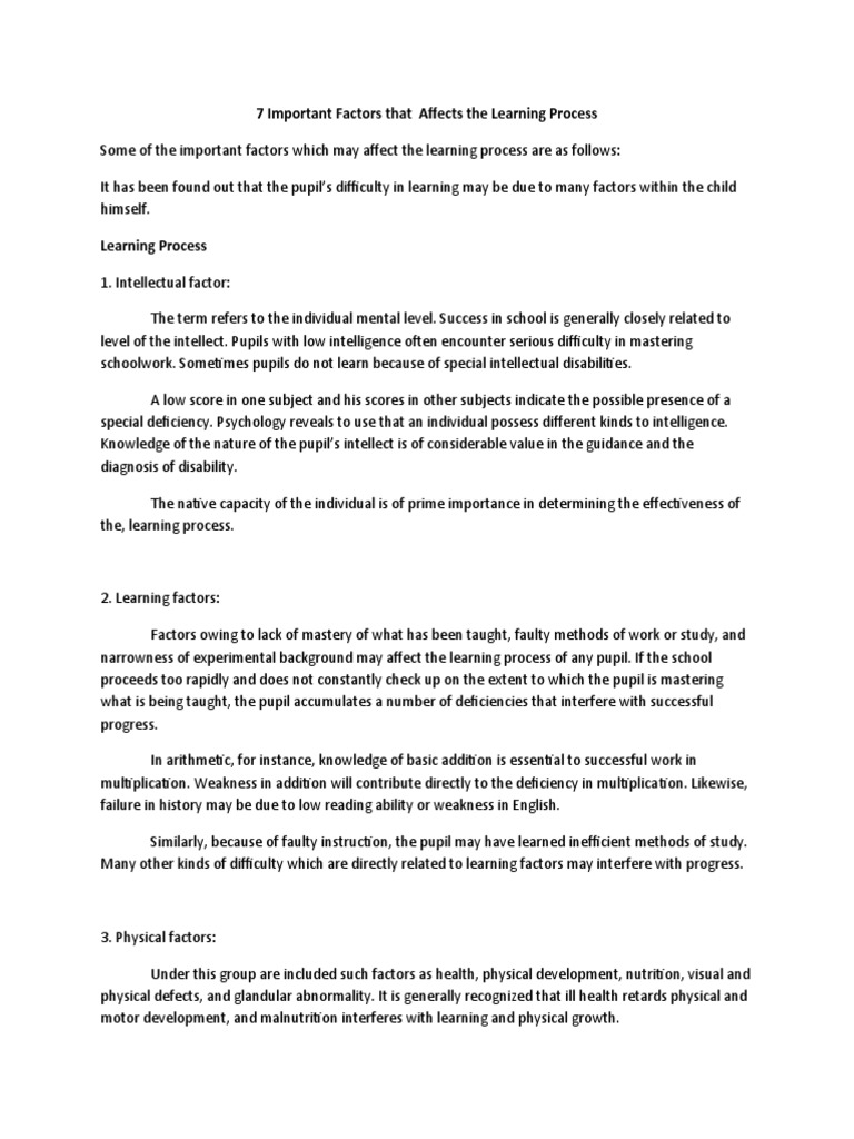 Important Factors That Affects The Learning Process | PDF | Attitude ...