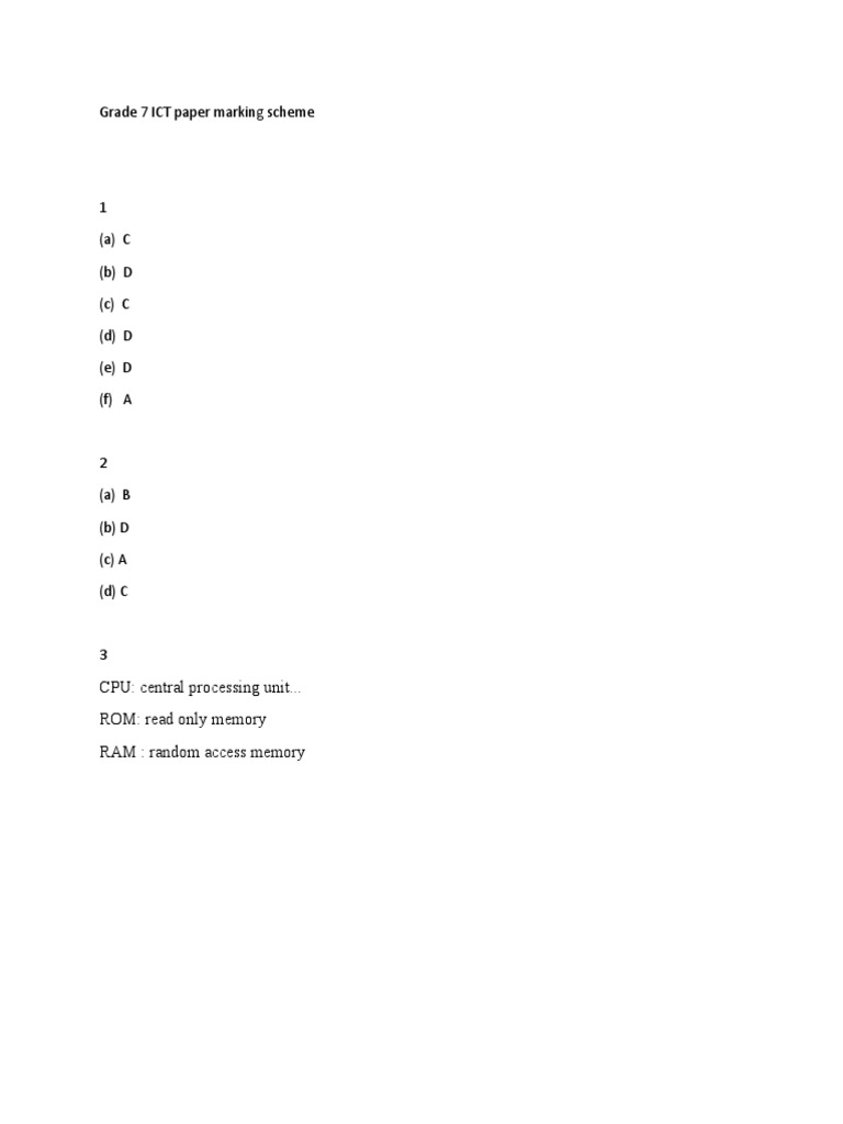Grade 7 ICT Paper Marking Scheme | PDF | Input/Output | Computer Hardware