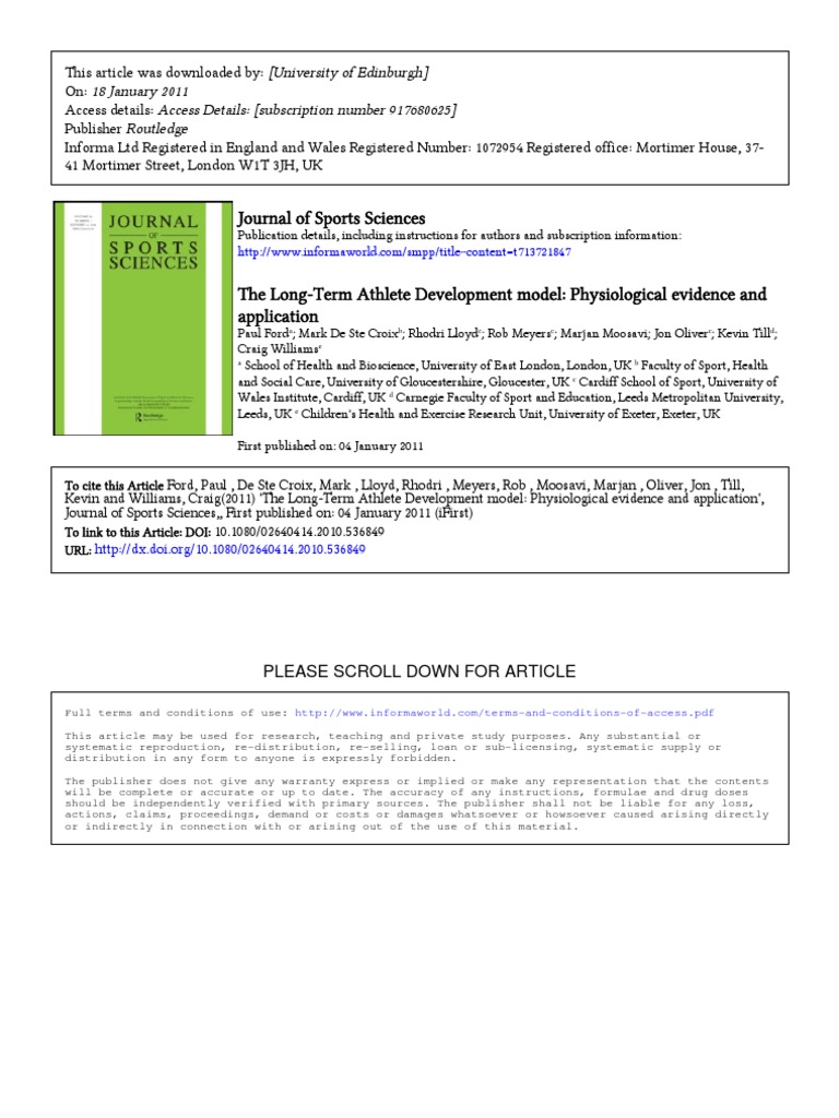 The Long-Term Athlete Development Model Physiological Evidence and ...