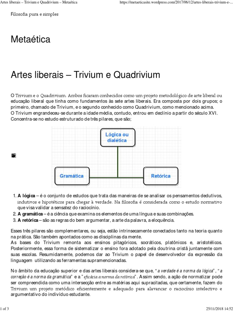 Artes Liberais - Trivium e Quadrivium - Metaética | Download grátis PDF ...
