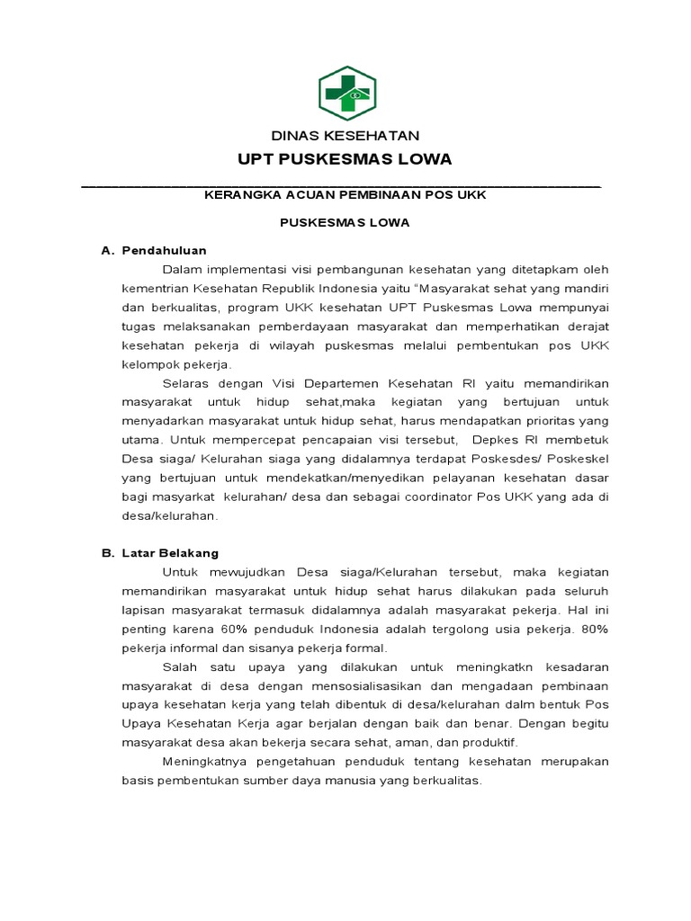 Kerangka Acuan Pembinaan Pos Ukk | PDF