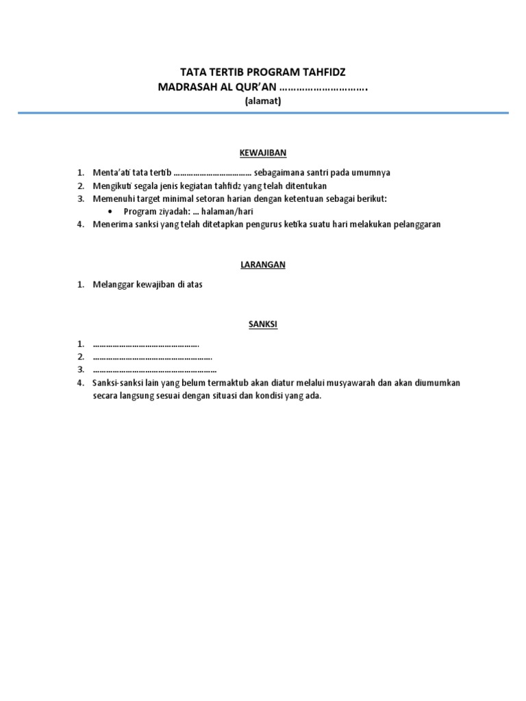 Contoh Tata Tertib Program Tahfidz | PDF
