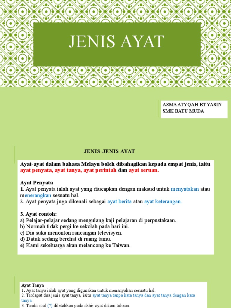 Jenis Ayat PDPR m2 - Rabu | PDF | Seni & Disiplin Bahasa