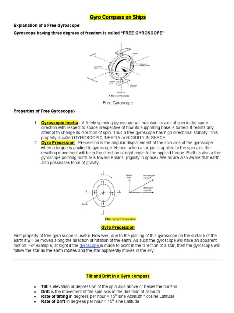 Gyro Compass On Ships: Gyroscope | PDF | Gyroscope | Rotation